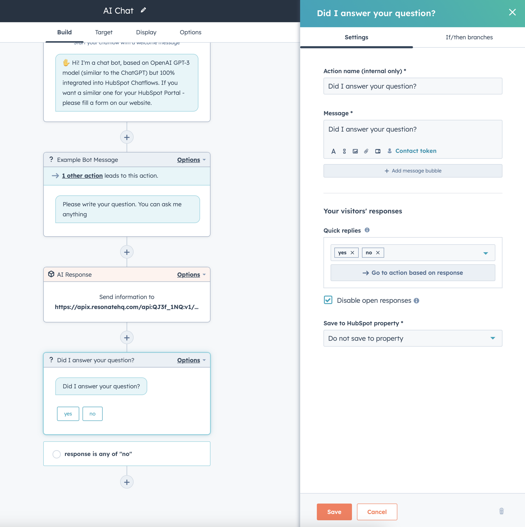 How to setup AI chatbot action in HubSpot Chatflows
